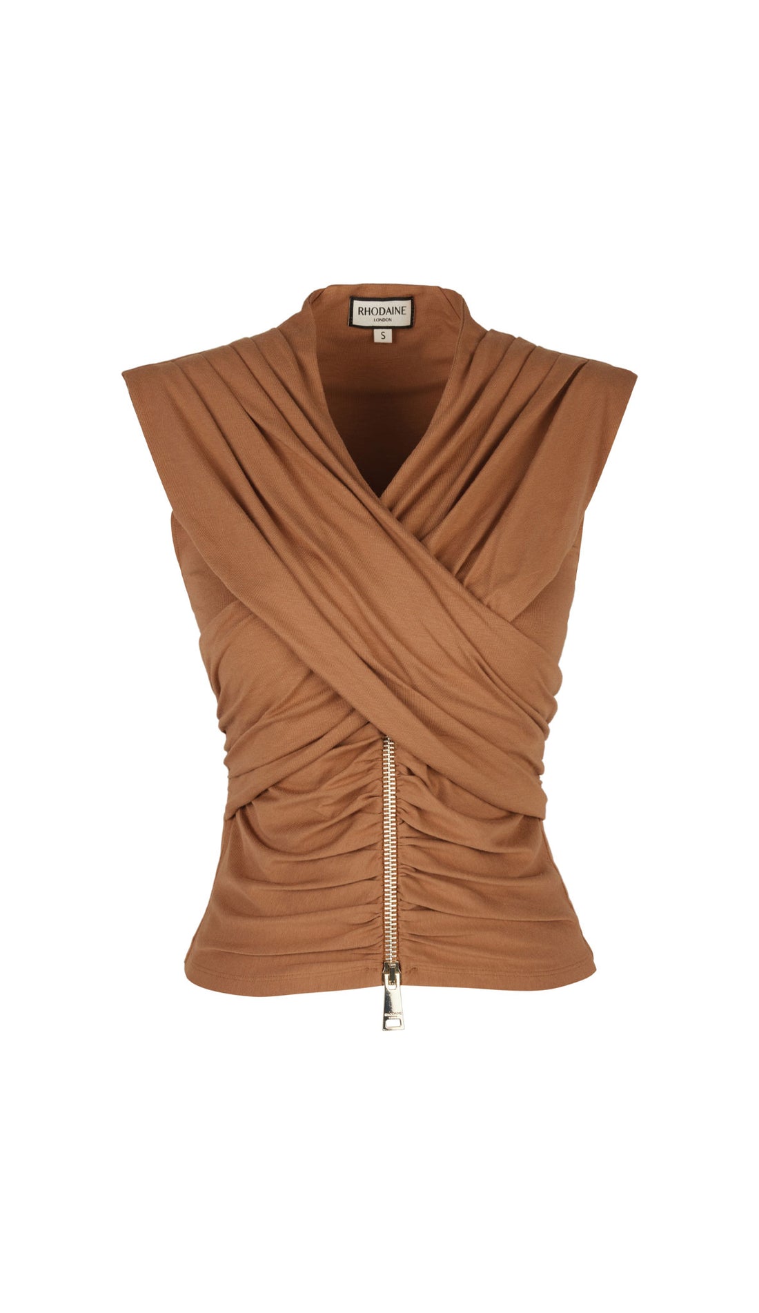 FLORENCE ZIPPED RUCHED TOP | Tobacco – RHODAINE